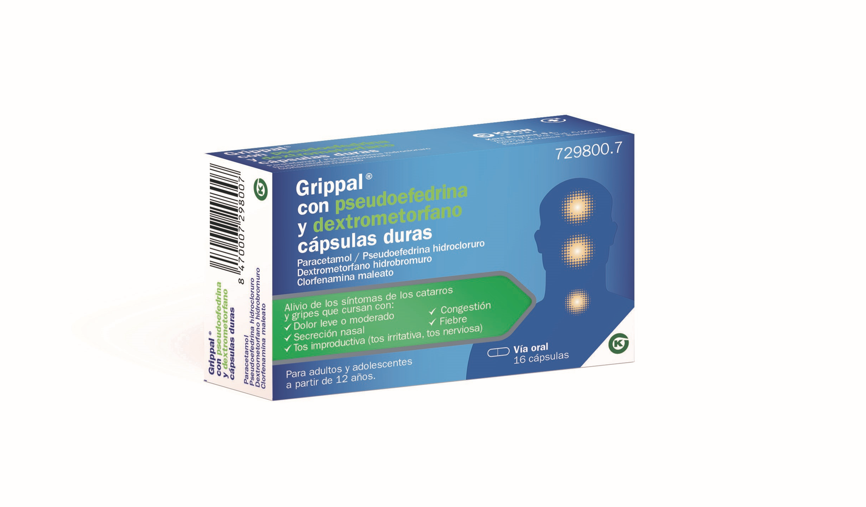 Grippal® con pseudoefredrina y dextrometorfano, 16 capsulas duras