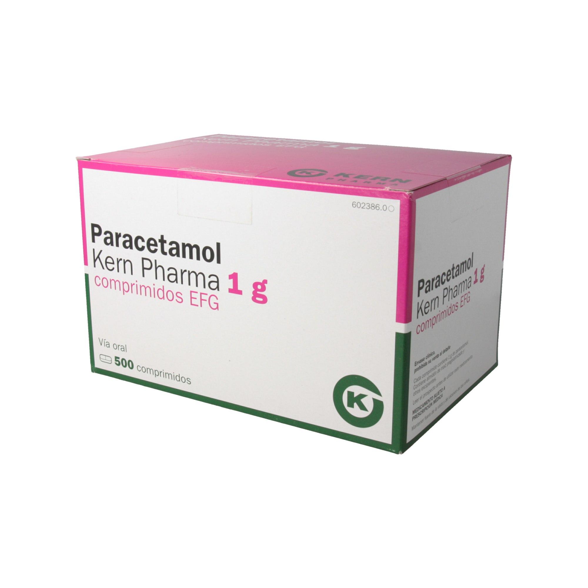 Paracetamol Kern Pharma EFG 1 g, 500 compr. ENVASE CLÍNICO