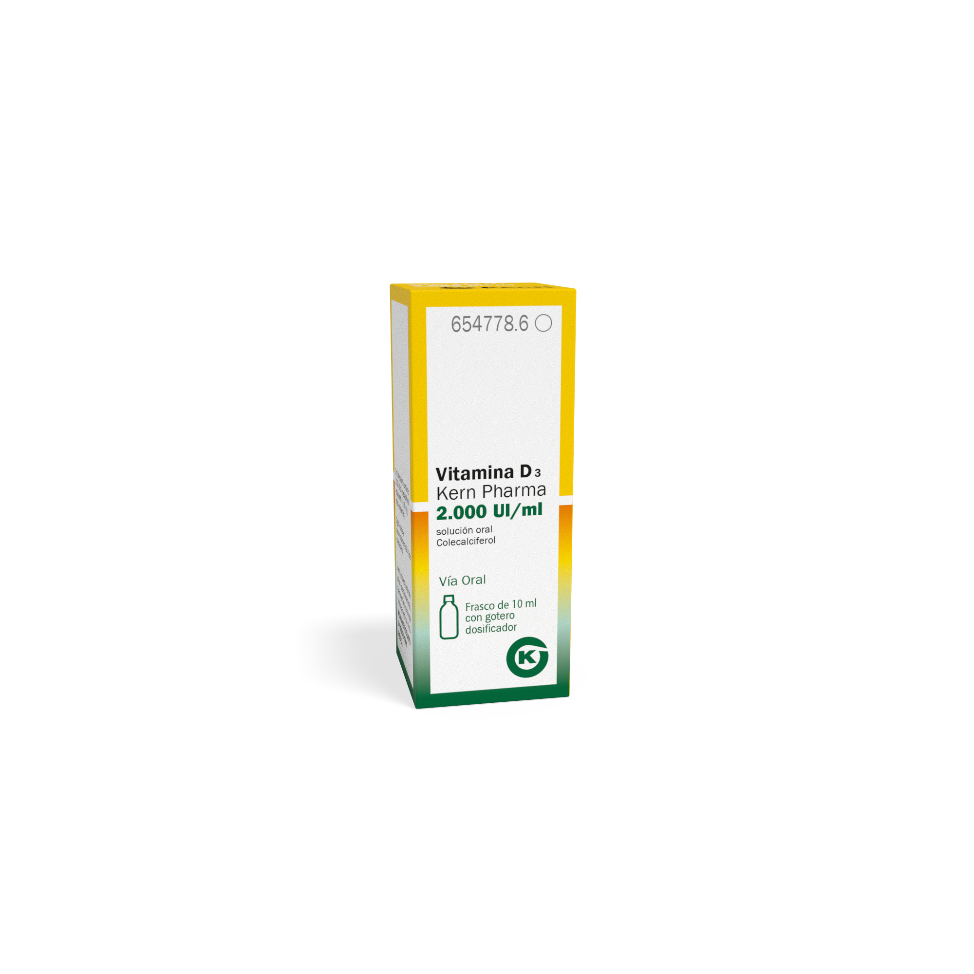 Vitamina D3 Kern Pharma 2.000 UI/ml solución oral, 1 frasco de 10 ml (cuentagotas)